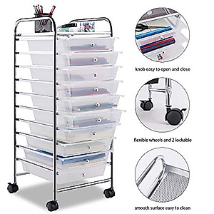 Giantex 10 Drawer Rolling Storage Cart Scrapbook Paper Office School Organizer (Clear)