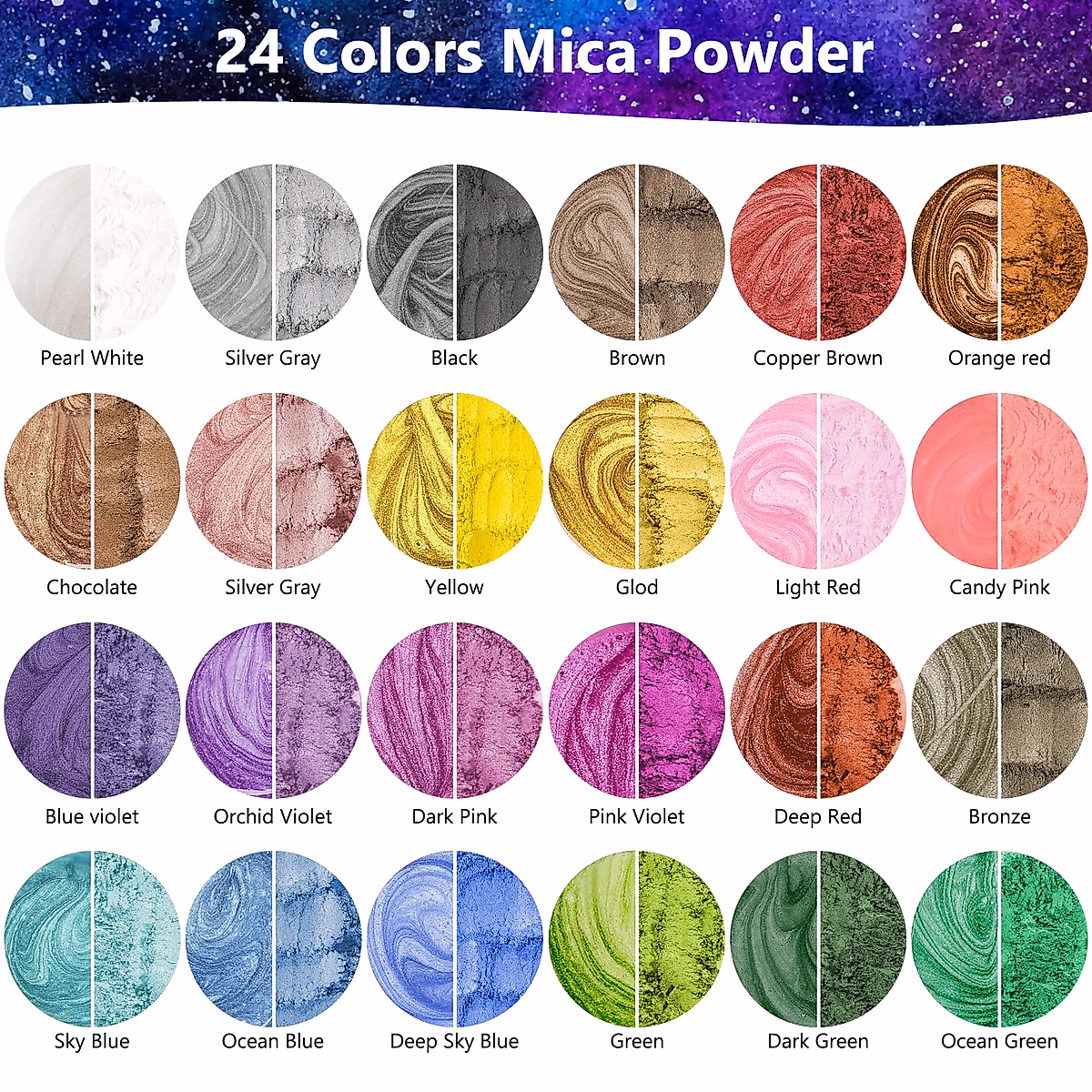 Epoxy Resin 64OZ - Crystal Clear Epoxy Resin Kit with 24 Colors Mica Powders- No Yellowing No Bubble Art Resin Casting Resin for Art Crafts, Jewelry Making, Wood & Resin Molds(32OZ x 2)