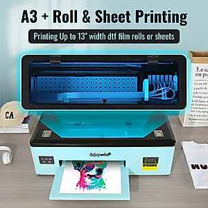 EnjoyColor A3+ DTF Transfer Printer 100% Transfer Rate for DIY Print T-Shirts, Leather, Other Textile (Printer + Software + 5x250ml Ink + 1xRoll of Film), A3 DTF PRINTER