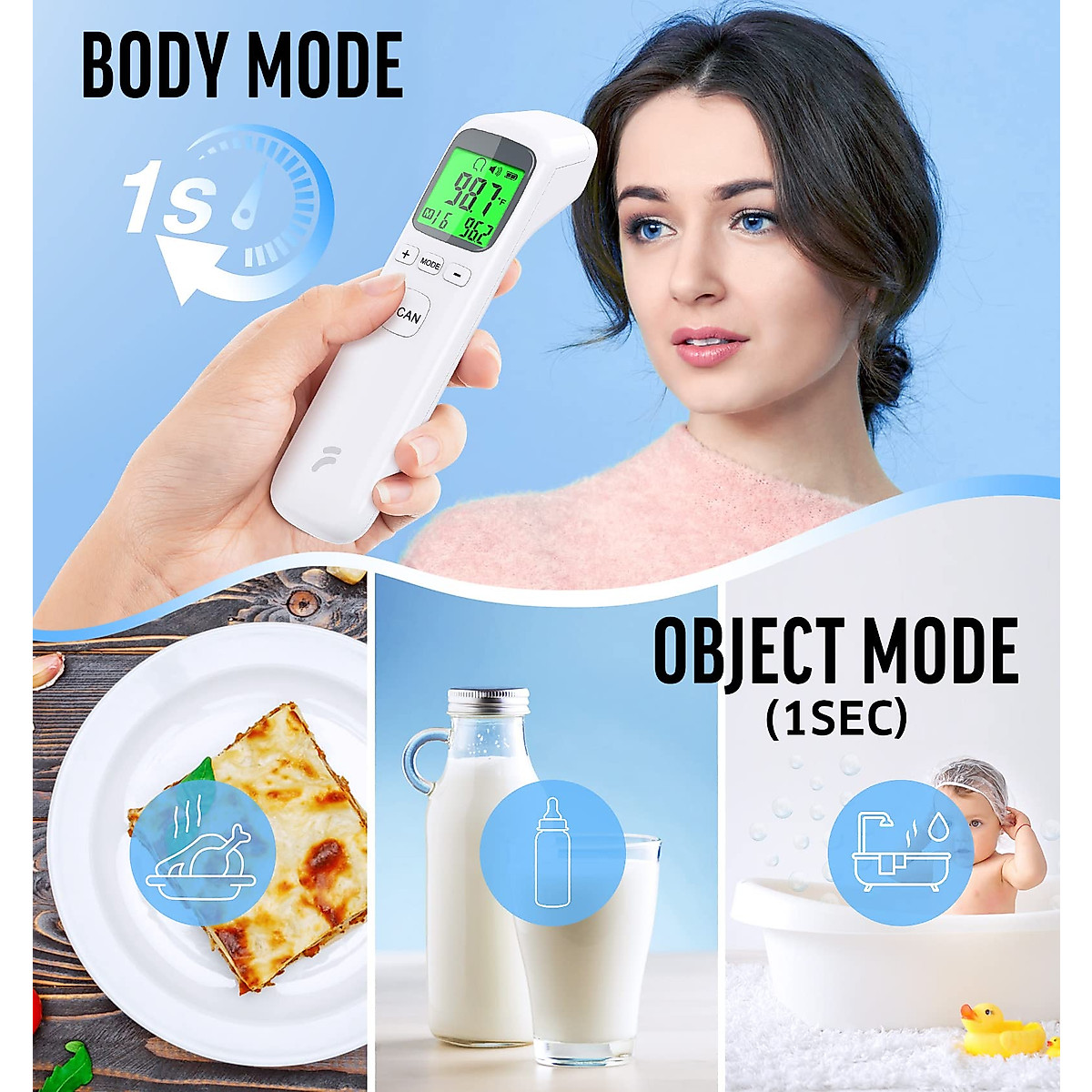 Thermometer for Adults and Kids, No-Touch Forehead Thermometer with Object Mode Function,Fever Alert and 32 Set Memory Recall,Instant Accurate Reading Digital Baby Thermometer for Fever