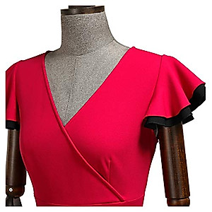 Miusol Women's Navy Style Deep-V Neck Vintage Evening Pencil Dress(X-Large,Red)