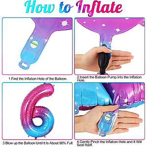 Pink Blue Number 6 Balloon, Large Foil Helium Gradient Rainbow Number Balloons, Big Mylar Number 6 Balloons for 6 Year Old Birthday Party Decorations Supplies Anniversary