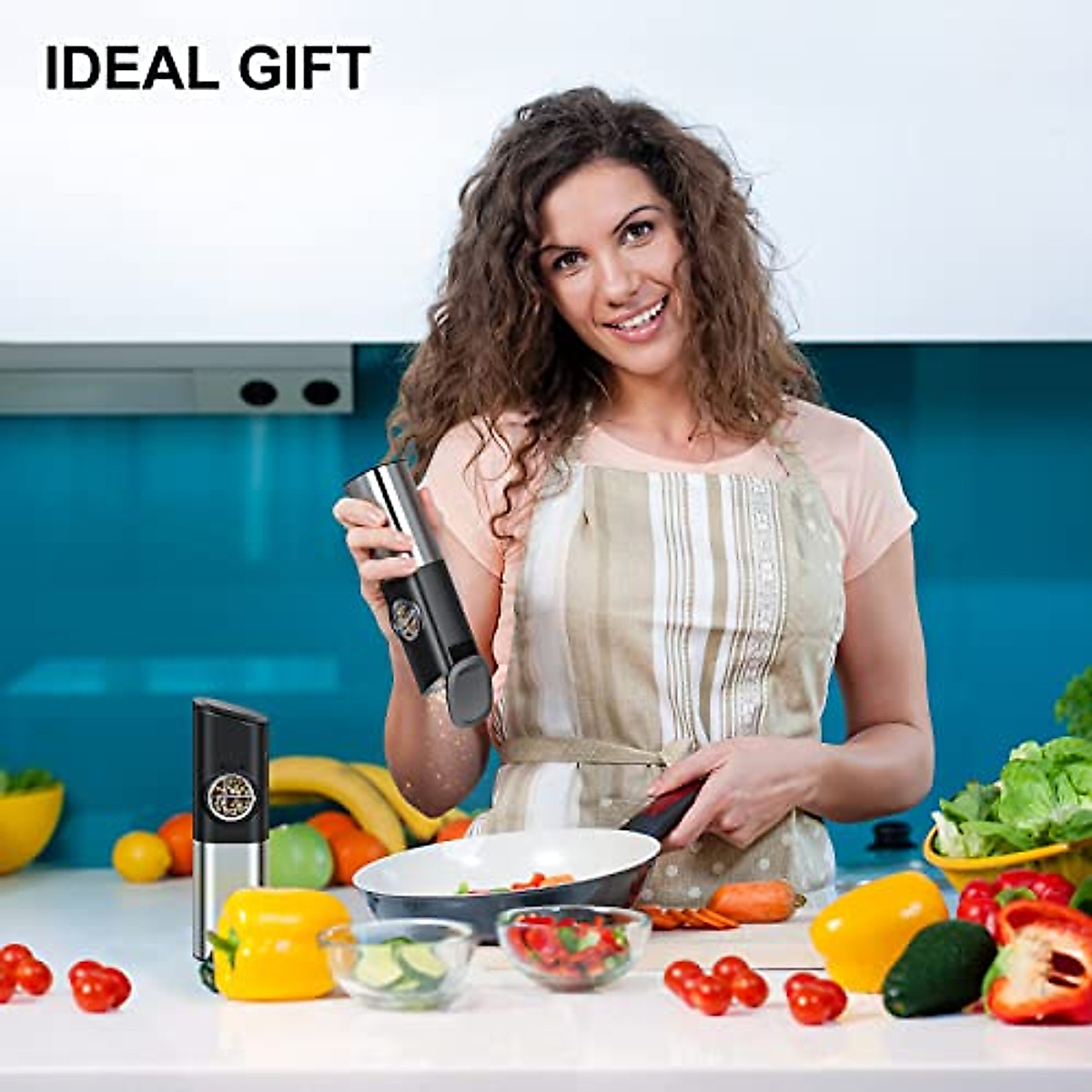 Heyrsun Electric Salt and Pepper Grinder Set, 2 Usb Rechargeable Stainless Pepper Grinder with Led Light, Adjustable Coarseness, Refillable Automatic Salt and Pepper Grinder Set with Charging Base