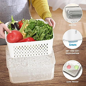HILETY 4 PCS Fruit Storage Containers for Fridge with Removable Colander, Dishwasher Safe Produce Saver Container for Refrigerator,Airtight Food Storage Container