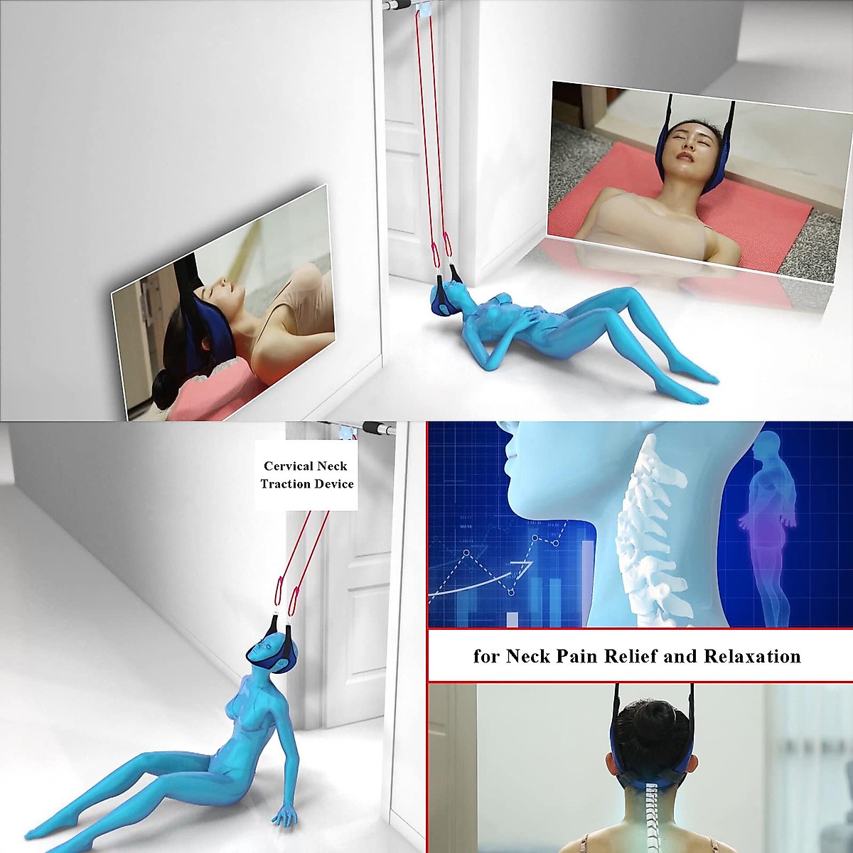 NISDOKR Multi Exercise Doorway Traction Device - Home Rehab Station for Shoulder, Waist, and Neck Recovery - Pull Up Bar, Pulley System, Cervical Hammock for Pain Relief and Flexibility