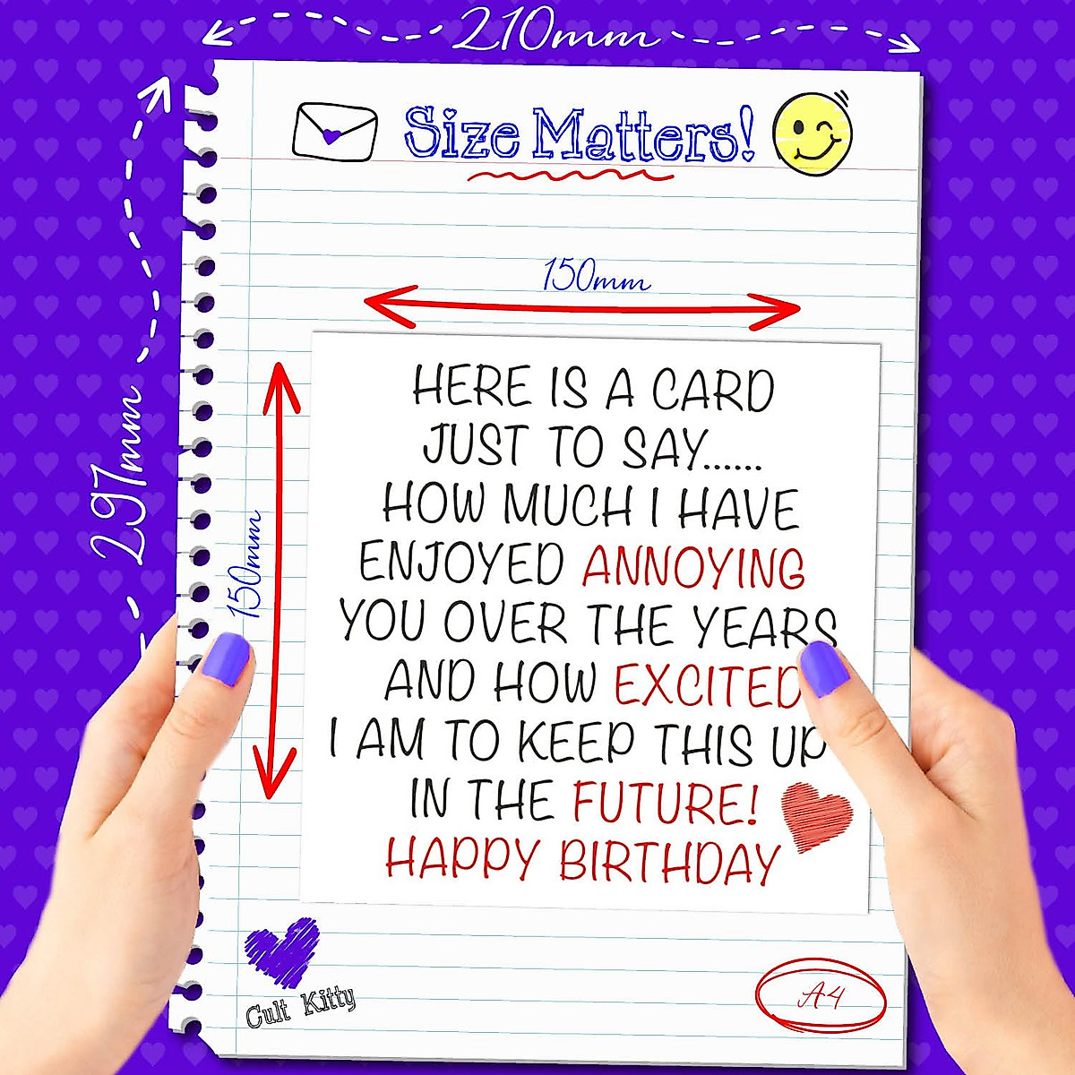 Cult Kitty Funny Birthday Card - Enjoyed Annoying - Humorous Greeting Card for Her or Him