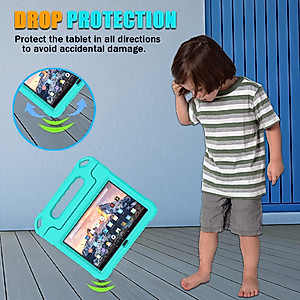 DJ&RPPQ New 1 0in Tablet Case for Kids Built-in Screen Protect, Incompatible with Samsung iPad TCL, Lightweight Durable Shockproof Kids Friendly Case- Turquoise
