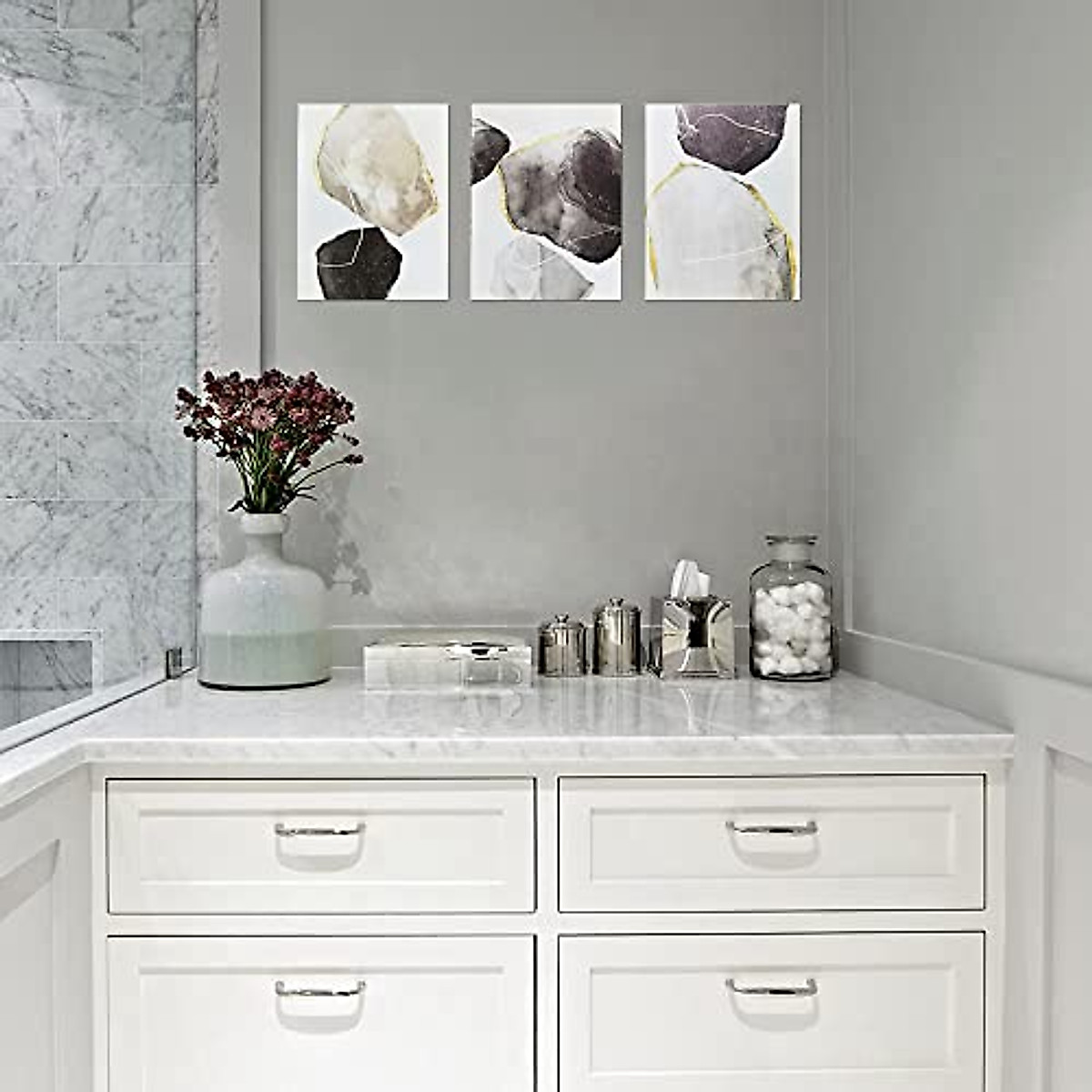 Stone Zen Nature Themed Prints Artwork Rock With Golden edge Canvas Wall Art Home Decoration for Bedroom Living Room Bathroom Painting