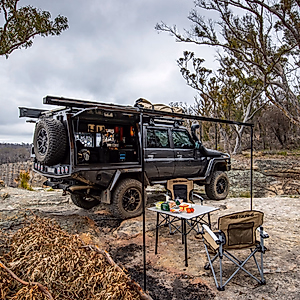 ARB 814412A Black Aluminium Retractable Awning with Dimmable Dual Colour Light 2500mm x 2500 mm or 8.2ft x 8.2ft, for Trucks, SUVs, RV, Campers