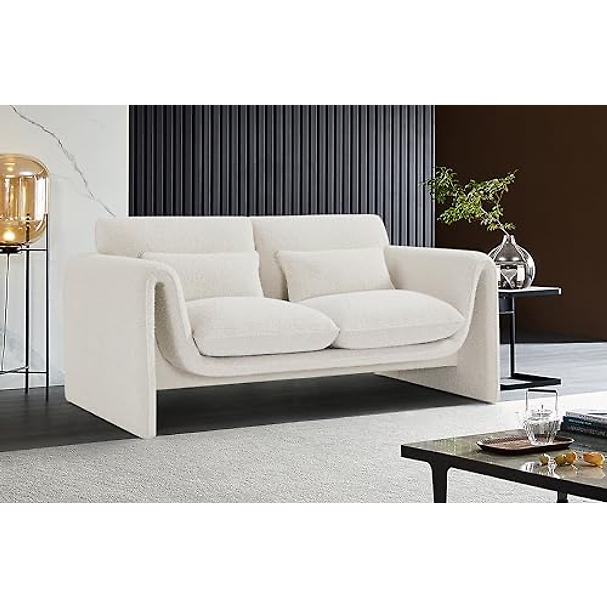 Meridian Furniture 198Cream-L Stylus Collection Modern | Contemporary Boucle Fabric Upholstered Loveseat with Rich Cream Boucle Fabric, Curved Arms, 64" W x 38" D x 31" H, Cream
