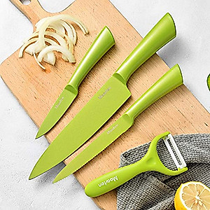 Maarten Kitchen Knives Set - 4 Piece Stainless Steel Chef Knife Set with Sheath - Boxed Knife Sets Gifts for Family (Green)