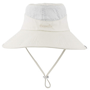 Women's Summer Sun Hat Wide Brim UV UPF50 Protection Hats Foldable Packable Ponytail Bucket Cap for Safari Beach Fishing Gardening Beige
