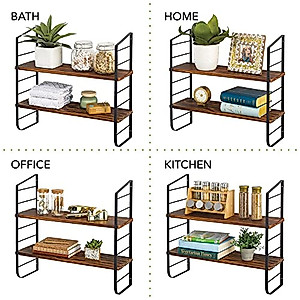 mDesign 2-Tiered Floating Shelf – Long Bookshelf with Rust-Resistant Metal Brackets – Wall Shelf for Bathroom, Kitchen, Office etc. – Black/Natural