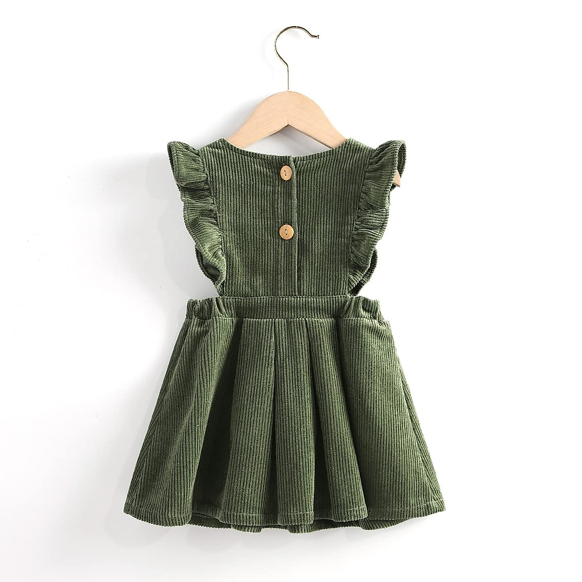 Simplee kids Casual Girl Fall Dress Solid Green Corduroy Holiday Girl Dress with Pockets 10 Years