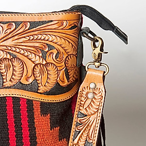 American Darling Large Leather Fringe Crossbody Bag Vintage Quilted Saddle Blanket Western Handbags Cowhide Handmade Shoulder Handbag Hand-Carved Strap ADBGZ555