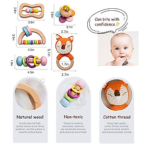 Baby Teething with Wooden Ring Beech Baby Teething Ring 5 PCS Wooden Ring Toy for Baby Wooden Teether with Gift Box