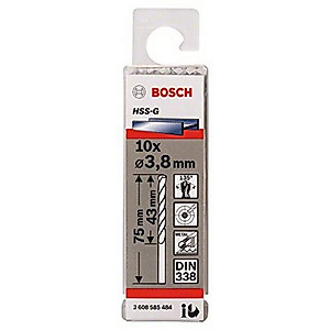Bosch 2608585484 Metal Drill Bit Hss-G 3, 8mmx43mmx2.95In 10 Pcs