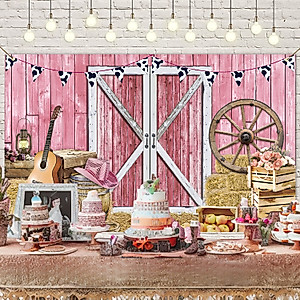 Western Cowgirl Banner Cowgirl Party Decoration Backdrop Pink Western Rustic Wooden House Barn Photography Background for Kids Girl Baby Birthday Baby Shower Photo Booth Western Party Supplies