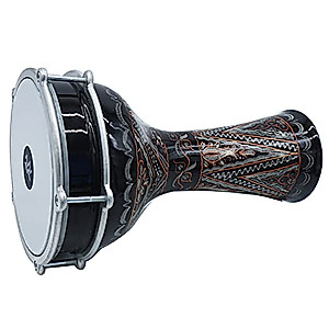 ZAZA Percussion 16'' Length Aluminum Darbuka, 8" Tunable Synthetic Head Turkish Doumbek Drum (Black- Engrave)