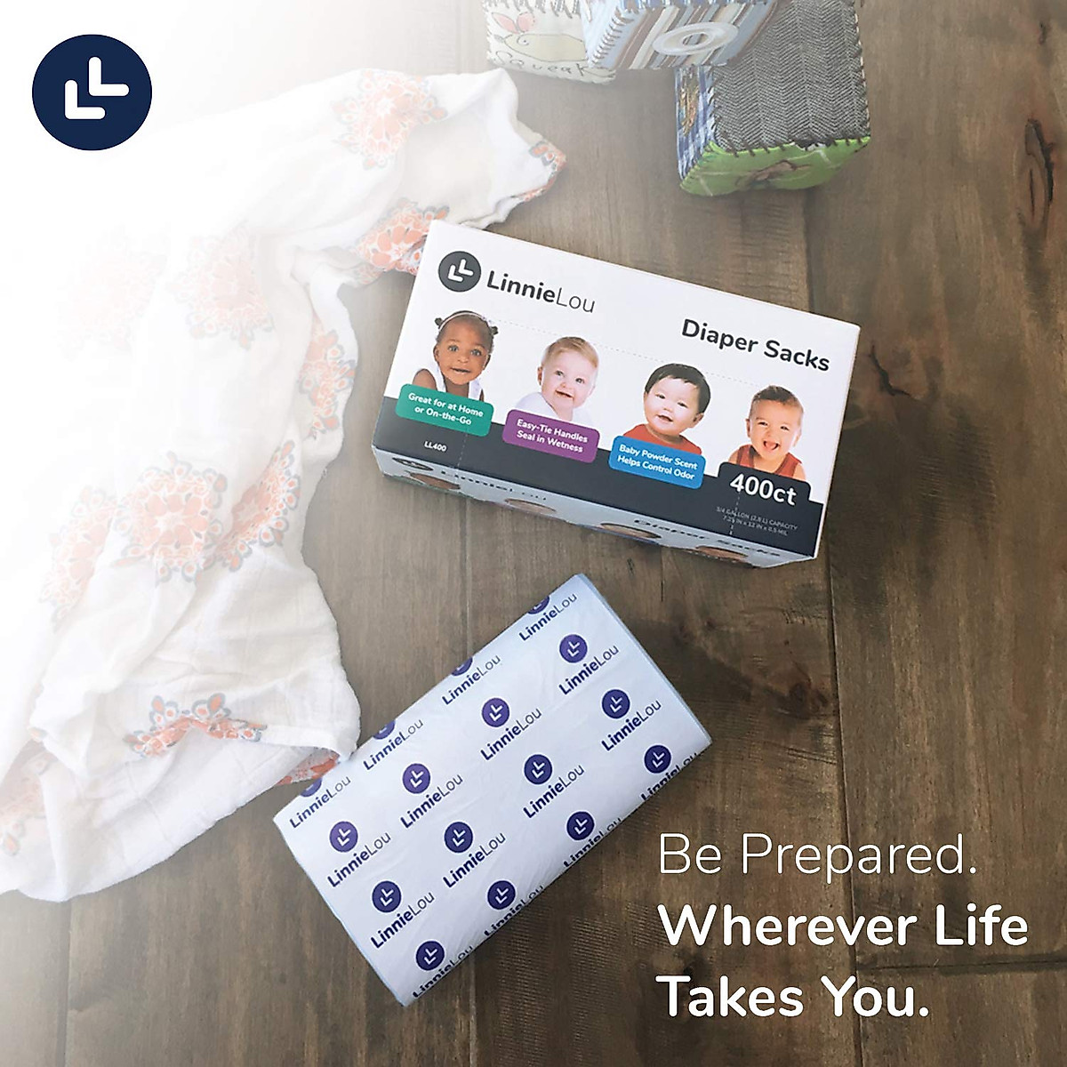 LinnieLou Disposable Diaper Sack Portable Essentials kit, (400 Pack), Blue