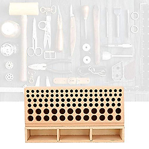 98 Holes Leather Craft Tool Holder Box, Leather Tool Holder Wooden Leather Craft Tool Holder for Leather Working Making Punch Tools Organizer Storage