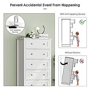 FACBOTALL 6 Drawer Dresser, Tall White Dresser for Bedroom with Mental Double Handles, Chest of Drawers for Clothes Storage Cabinet Hallway Living Room