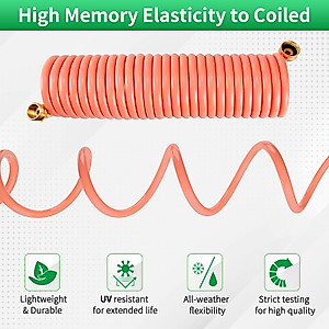 Yereen Coil Garden Hose 50FT, EVA Recoil Garden Hose, Self-coiling Water Hose with 3/4" Connector Fittings with 8 Function Spray Nozzle, Creamy Orange