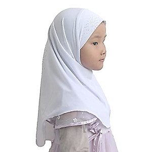 Cogongrass Girls Kids Muslim Hijab Islamic Scarf Shawls Simple Style Polyester about 45cm for 3 to 8 years old Girls US Stock, White, 45cm/18 inches