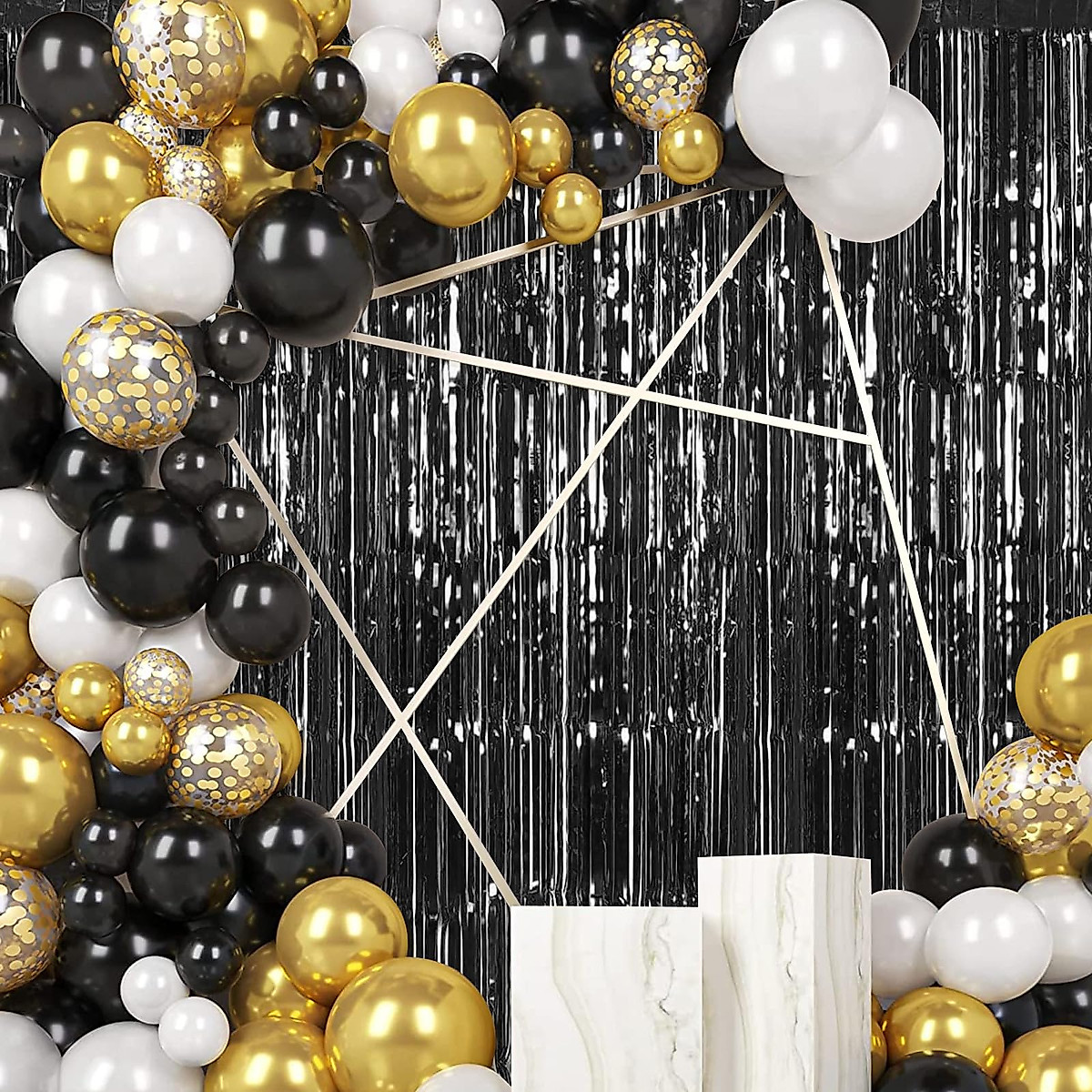 Black Fringe Curtain Party Streamers, 12 Pack 3.3ft x 8.2ft Foil Curtain Backdrop Tinsel Foil Fringe Curtains Photo Booth Backdrop Streamer for Birthday, Wedding, Baby Shower, Disco Party