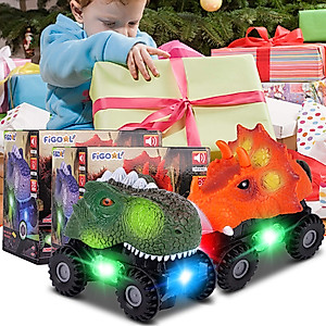 F FiGoal Dinosaur Cars with LED Light Sound Dino Car Toys Car Gifts Animal Vehicles for Boys Girls Toddles Kids Birthday Gifts Teacher Classroom Prize