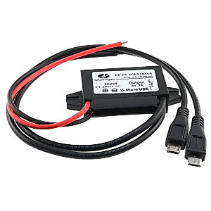 E-outstanding DC Converter Module 12V to 5V 3A Regulator Step Down Car Power Converter with Double Micro-USB Cable DC to DC Buck Converter