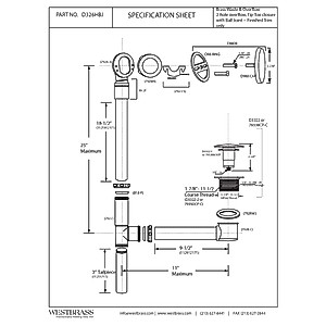 Westbrass D326HBJ-03 25" Bath Waste Assembly with Ball Joint, Tip-Toe Drain and Illusionary Overflow Faceplate, Polished Brass