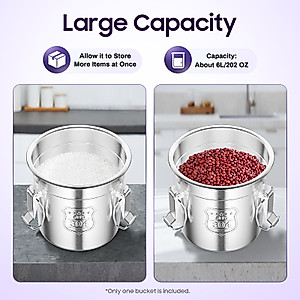 LINISHOP 304 Stainless Steel Airtight Canister Airtight Cereal Container Food Storage Container Metal Kitchen Rice Flour Milk Storage Bucket Silver New (6L)