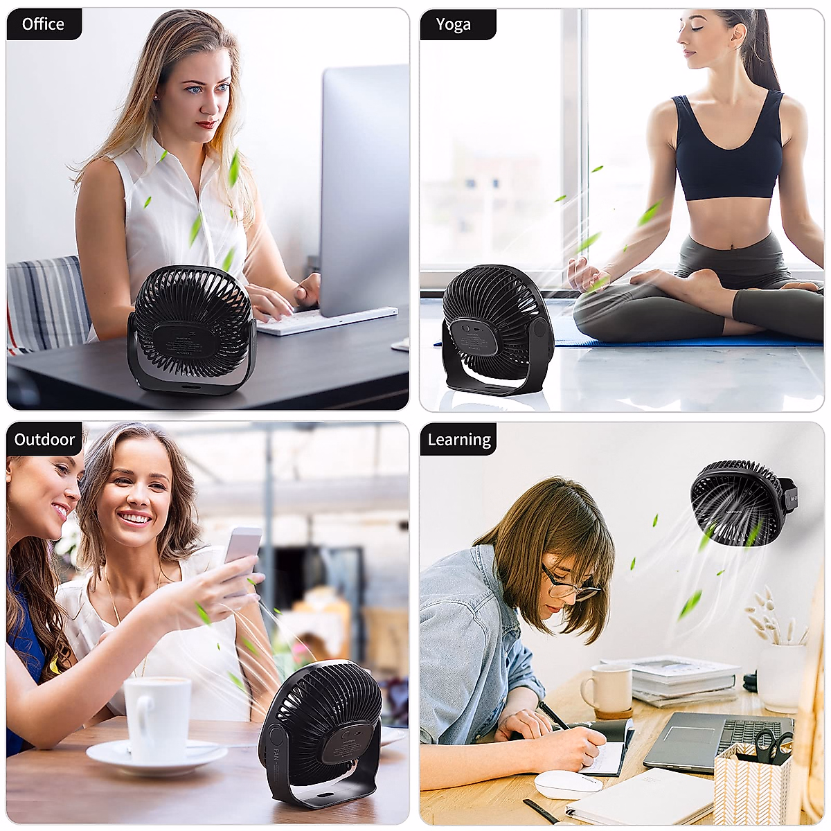 SMARTDEVIL Small Rechargeable Desk Fan, 3 Speeds 2000mAh Portable Personal Battery Operated Desktop Fan with Pasteable Hook, Dual 360° Adjustment Quiet Table Fan, for Home Office Outdoor (Black)