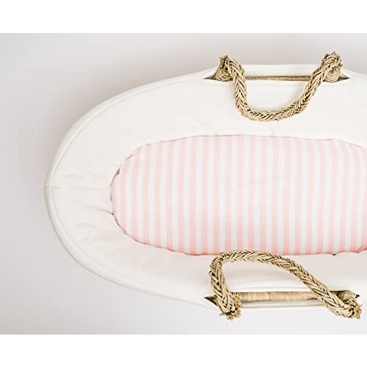 NODNAL CO. 3 Fitted Bassinet Sheets Pink Set for Baby Girl - 100% OEKO-TEX Cotton - Chevron, Polka Dot and Stripe - for Cradle/Moses Basket Hourglass, Oval & Rectangle Mattress Sheet