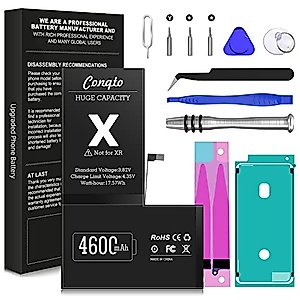 [4600mAh] Battery for iPhone X, (2023 New Version)Conqto New Upgrade 0 Cycle Ultra High Capacity Battery Replacement for iPhone X Model A1865, A1901, A1902 with Full Set Professional Repair Tool Kits