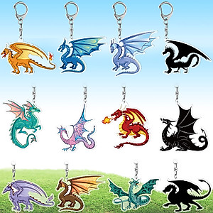 2.4 Inch Dragon Keychain for Kids Dragon Party Favor Acrylic Dragon Key Ring Dinosaur Key Chains Fire Sunshine Glory Dinosaur Key Ring Car Handbag Wallet Jewelry Gifts for Kid, Assorted Style (12 Pcs)
