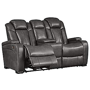Signature Design by Ashley Turbulance Power Reclining Loveseat with USB Charging Port, Dark Gray