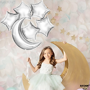 KatchOn, Silver Moon Balloon and Star Balloons - 22 Inch, Pack of 6 ...