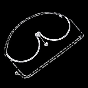 Nieeweiy Rhinestone Chest Bracket Chain Trendy Crystal Heart Pendant Chest Bracket Bra Chain Sexy Bikini Bra Body Chain Jewelry for Women