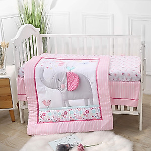 Baby Spark Belle The Elephant 3pc Soft Cotton Crib Bedding Set