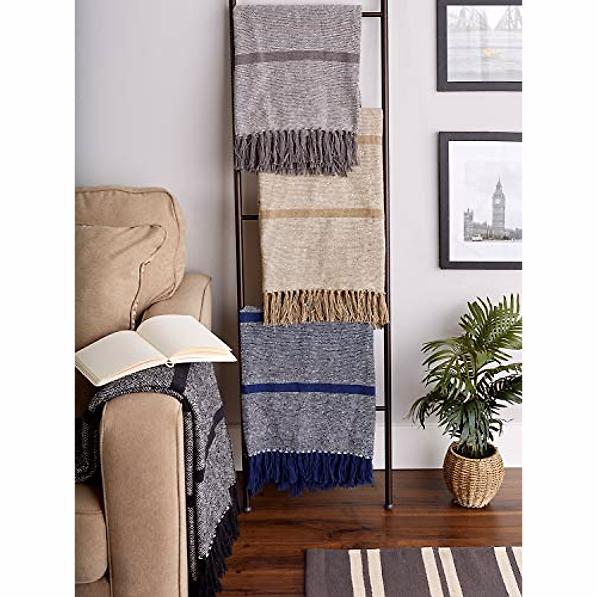 DII Stone Stripe Homespun Throw, 50x60 with 2.5" Fringe