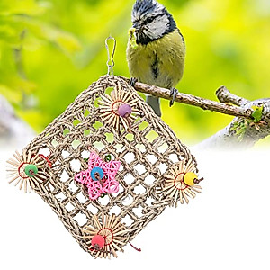 Bird Climbing Net,Straw Braid Rope Net Hammock Ladder Bird Toy Hanging Foraging Wall Toys with Hanging Hook for Parakeet Cockatiel Budgie Lovebird