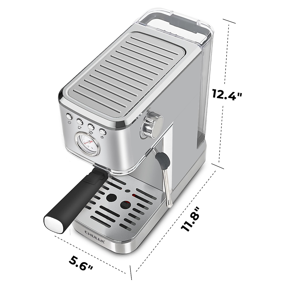 CHULUX Kompatto Espresso Machine 20 Bar with Milk Frother, Stainless Steel Automatic Espresso Coffee Machine for Home Latte & Cappuccino Maker, 40oz Removable Water Tank, 1350W