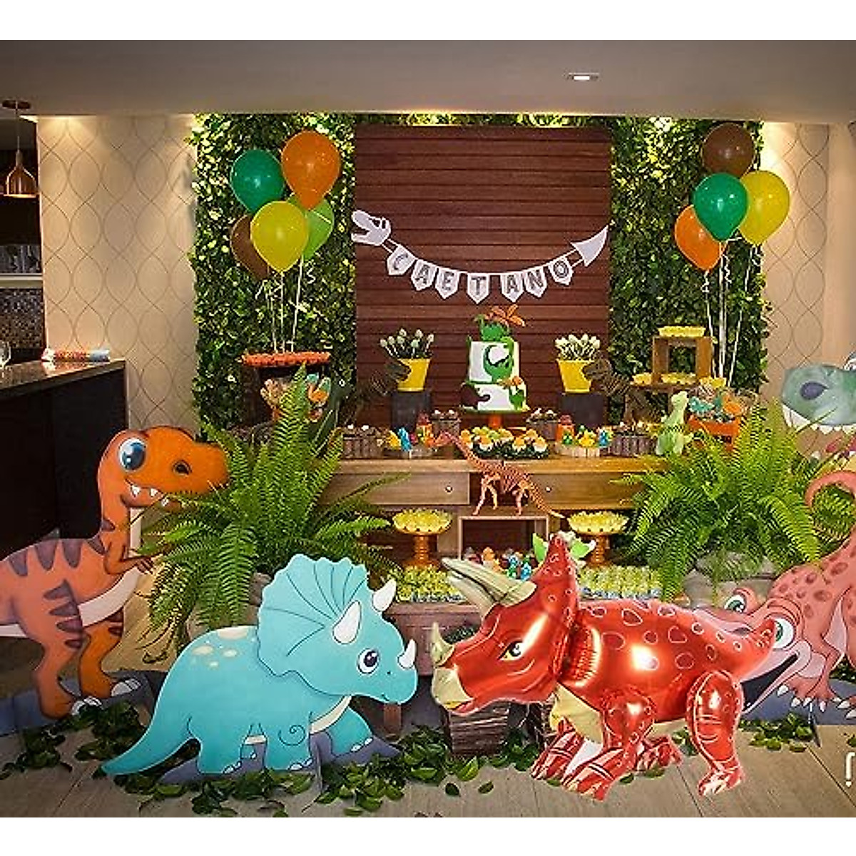 WEIKA Standing 3D Dinosaur Balloon, Cute Self Dino Aluminium Foil Balloons,Triceratops Red, Jungle Party, Dinosaur Party Decorations, Dinosaur Birthday Party Supplies