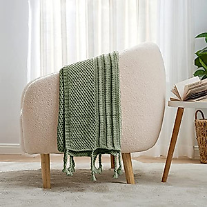 Cozy Bliss Honeycomb Knit Throw Blanket with Hand-Made Tassel Soft Cozy Acrylic Knitted Throw Decorative Woven Blanket for Couch, Bed,Sofa, 50x60 inches, Sage Green