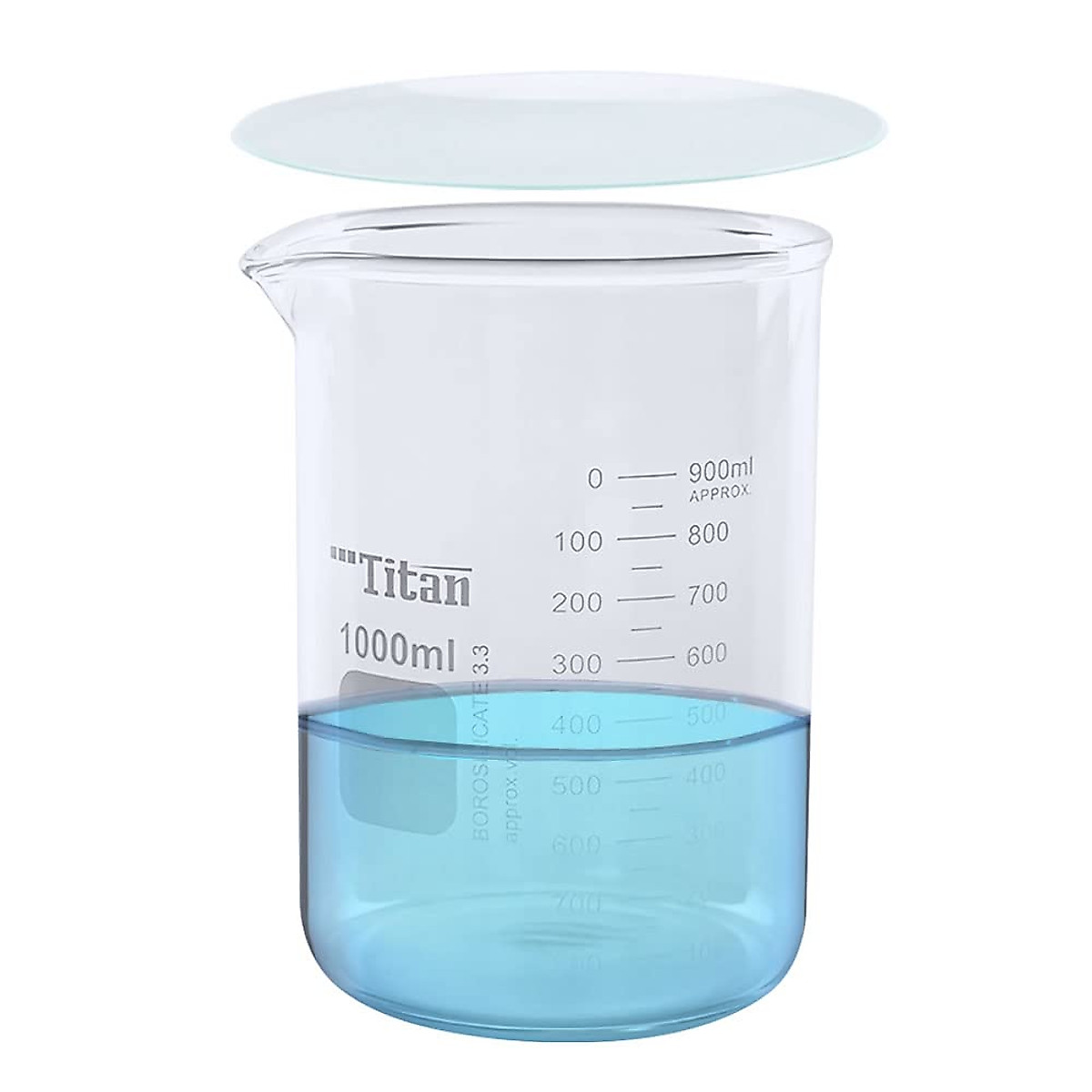 ADAMAS-BETA 1000ml Low Form Glass Beaker with 150mm Watch Glass Beaker Cover for Laboratory,Teaching,Science