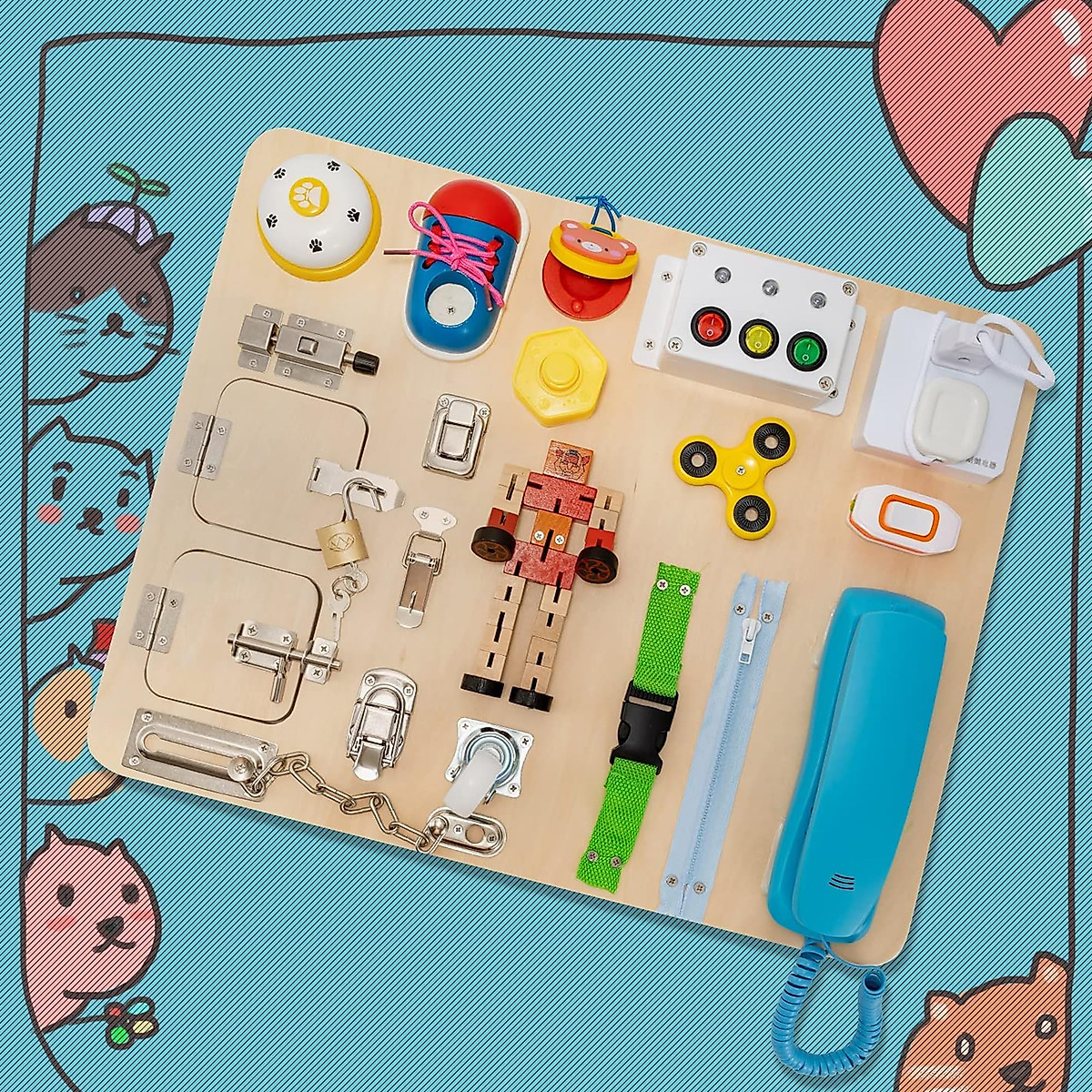 NILUTO Montessori Busy Board for Toddlers 20-in-1 Large Busy Board for 1 2 3 4 Year Old Busy Board Toys Learn to Dress Toys for 3 Yeas Kids Learning Toy for Kids Busy Board