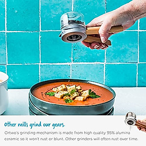 Dreamfarm Ortwo + Extra Jar | One-Handed Pepper Mill with Ceramic Grinder & Wooden Handle | Refillable Pepper Grinder | Adjustable Salt Grinder and Spice Mill | Manual Pepper Mill | 2oz