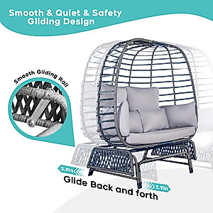 Outdoor Double Egg Chair Patio Chairs - 500lbs Capacity for 2 Person, Oversized Wicker Rocking Glider Chair with Steel Stand, Hand-Woven Lounge Chair Nest Loveseat for Indoor, Porch, Backyard, Balcony